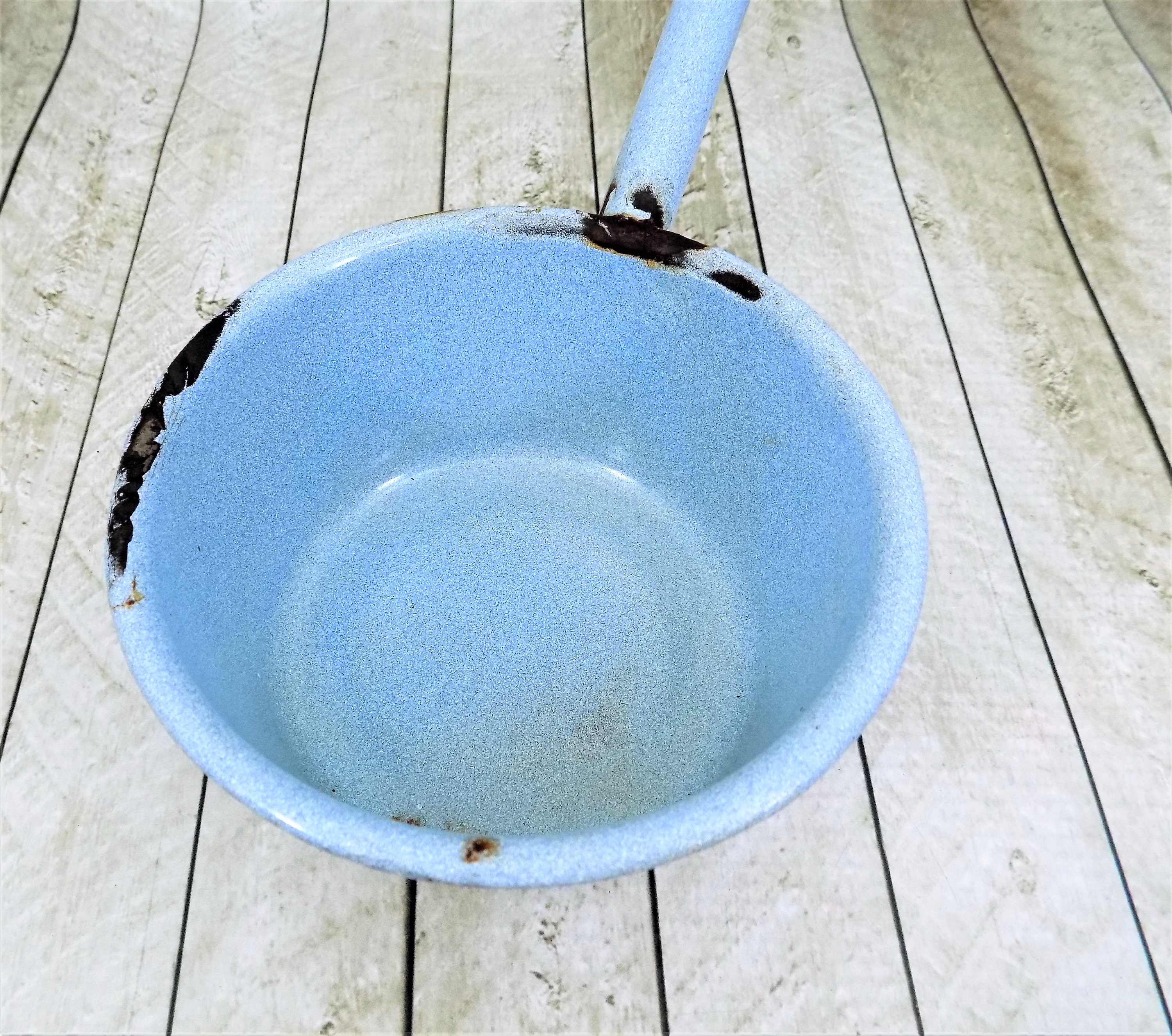 Blue Enamel Ladle Vintage Enamelware Round Ladle Water | Etsy