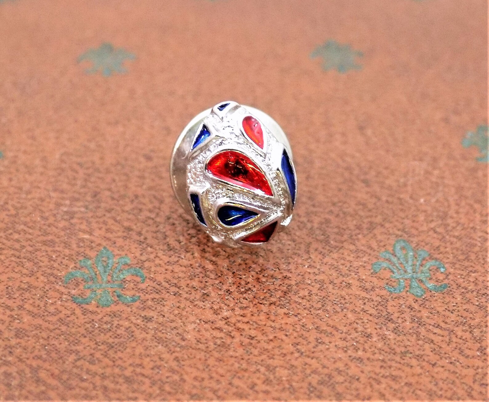 Swank Silver Tone Pin Blue and Red Enamel Accents Egg | Etsy