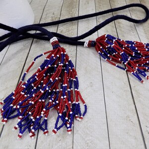 Red White Blue, Seed Beaded Tassels, 75 Inches Long, Hand Crafted, Navy ...