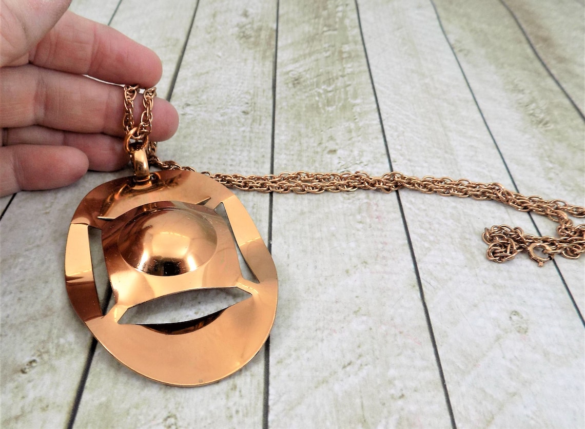 Large Copper Pendant Necklace Oval Modern Design Openwork - Etsy