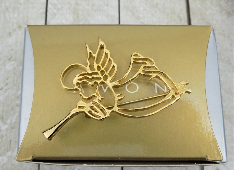 Avon Trumpeting Angel Pin Flying Angel Wings of Gold - Etsy