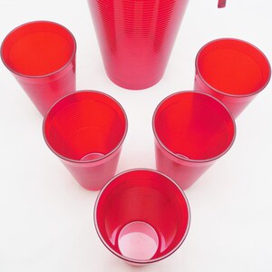 Red Plastic Pitcher With Tumblers 8 1/2" Pitcher With 5-5" Tumblers ...