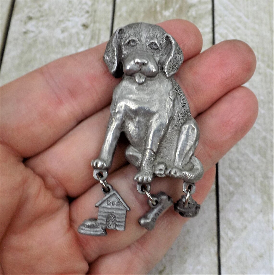 Pewter Puppy Dog Brooch Labrador Puppy Doghouse Bone - Etsy