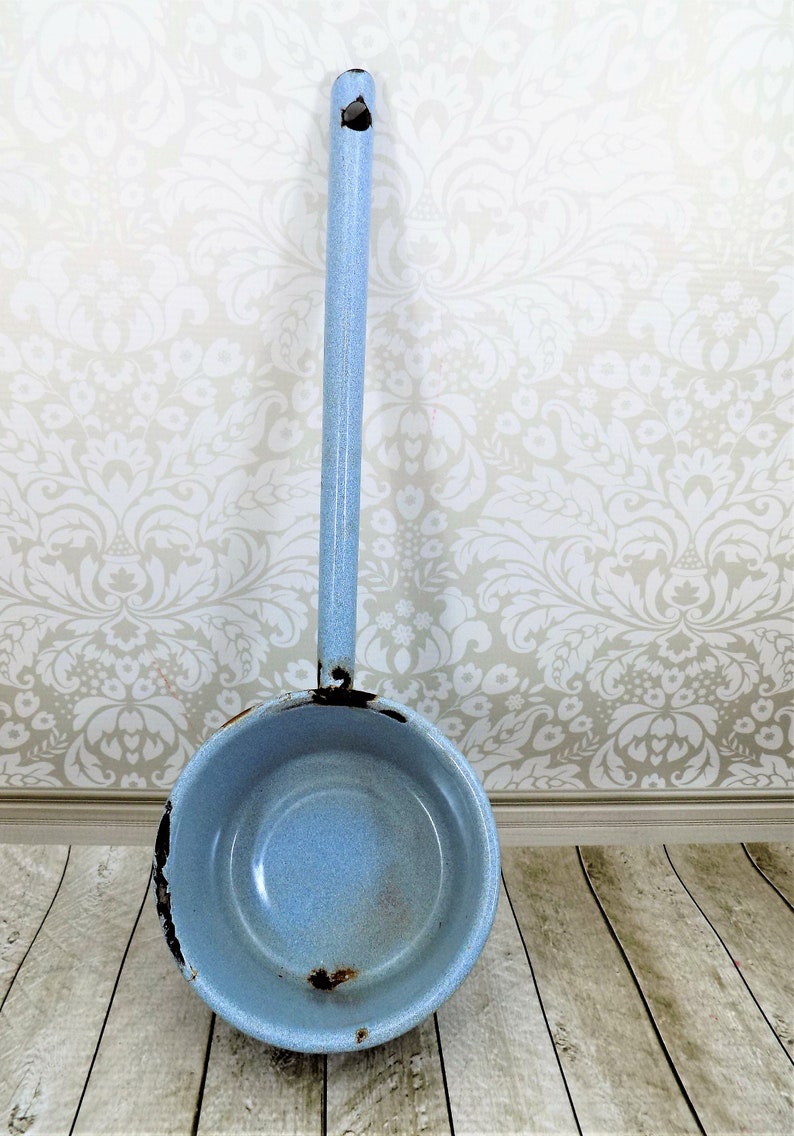 Blue Enamel Ladle Vintage Enamelware Round Ladle Water - Etsy