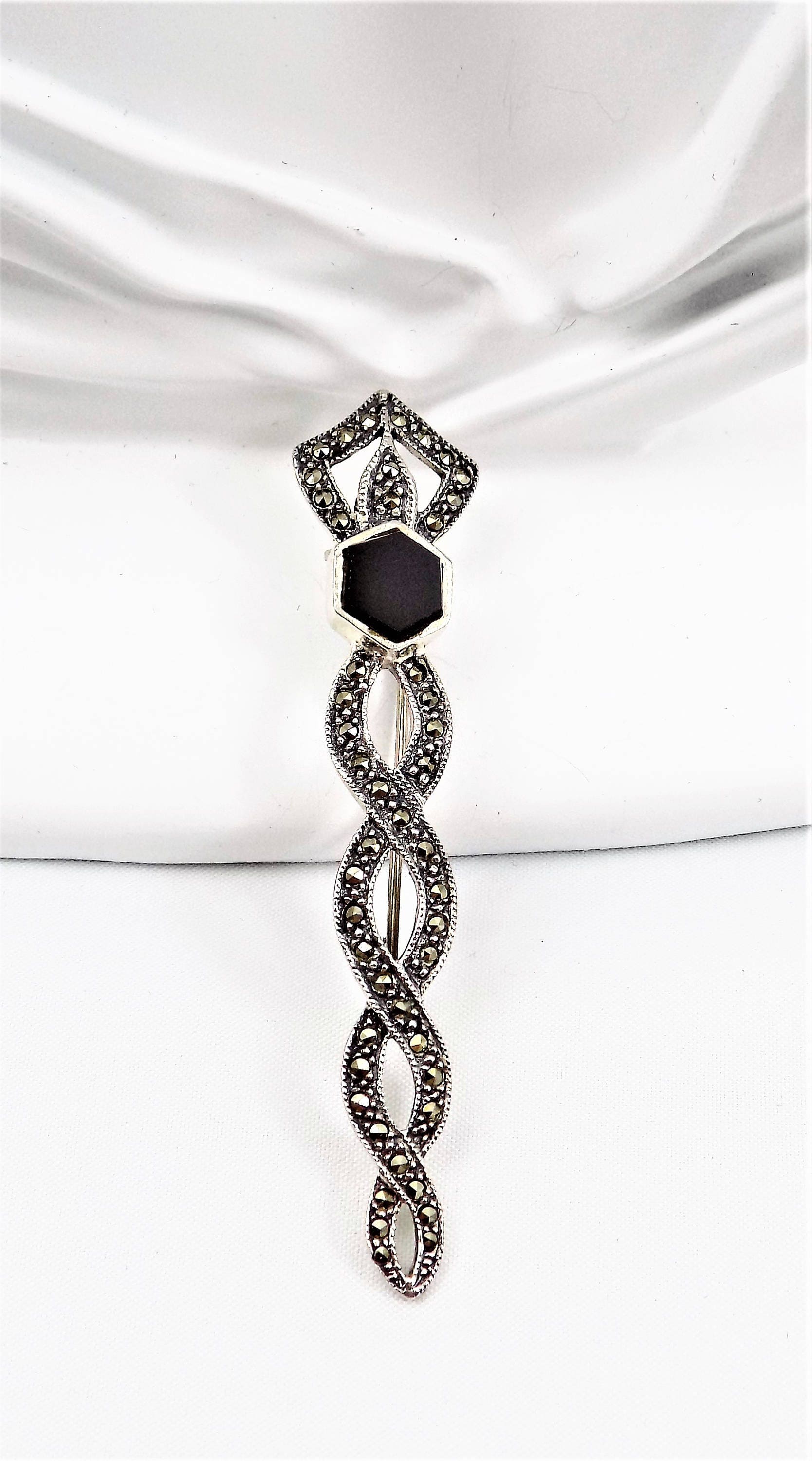 IBB Sterling Marcasite Bar Brooch THA Silver and Black - Etsy