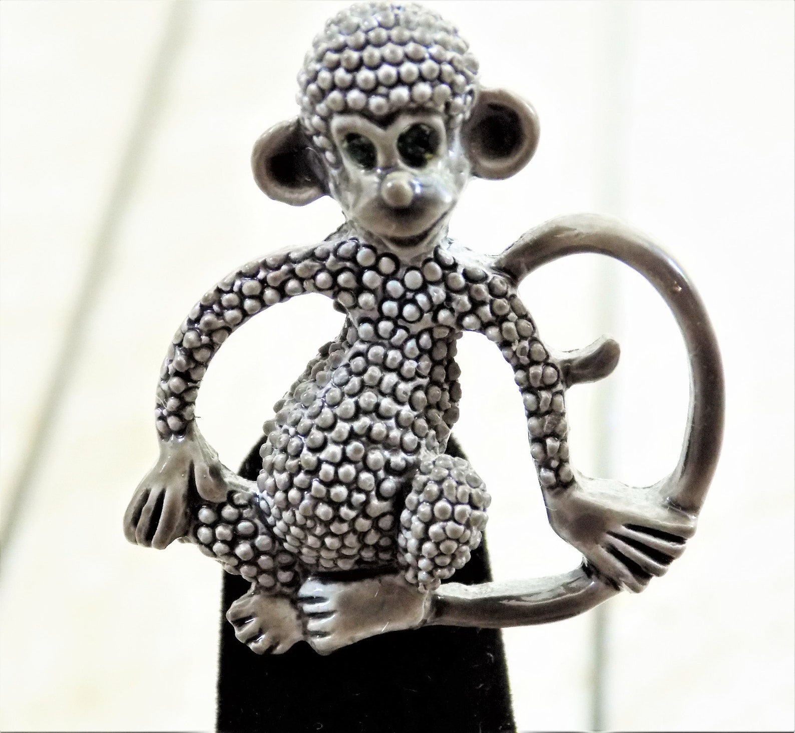 Gerry's Monkey Brooch Gray Metal Embossed Dots Green - Etsy