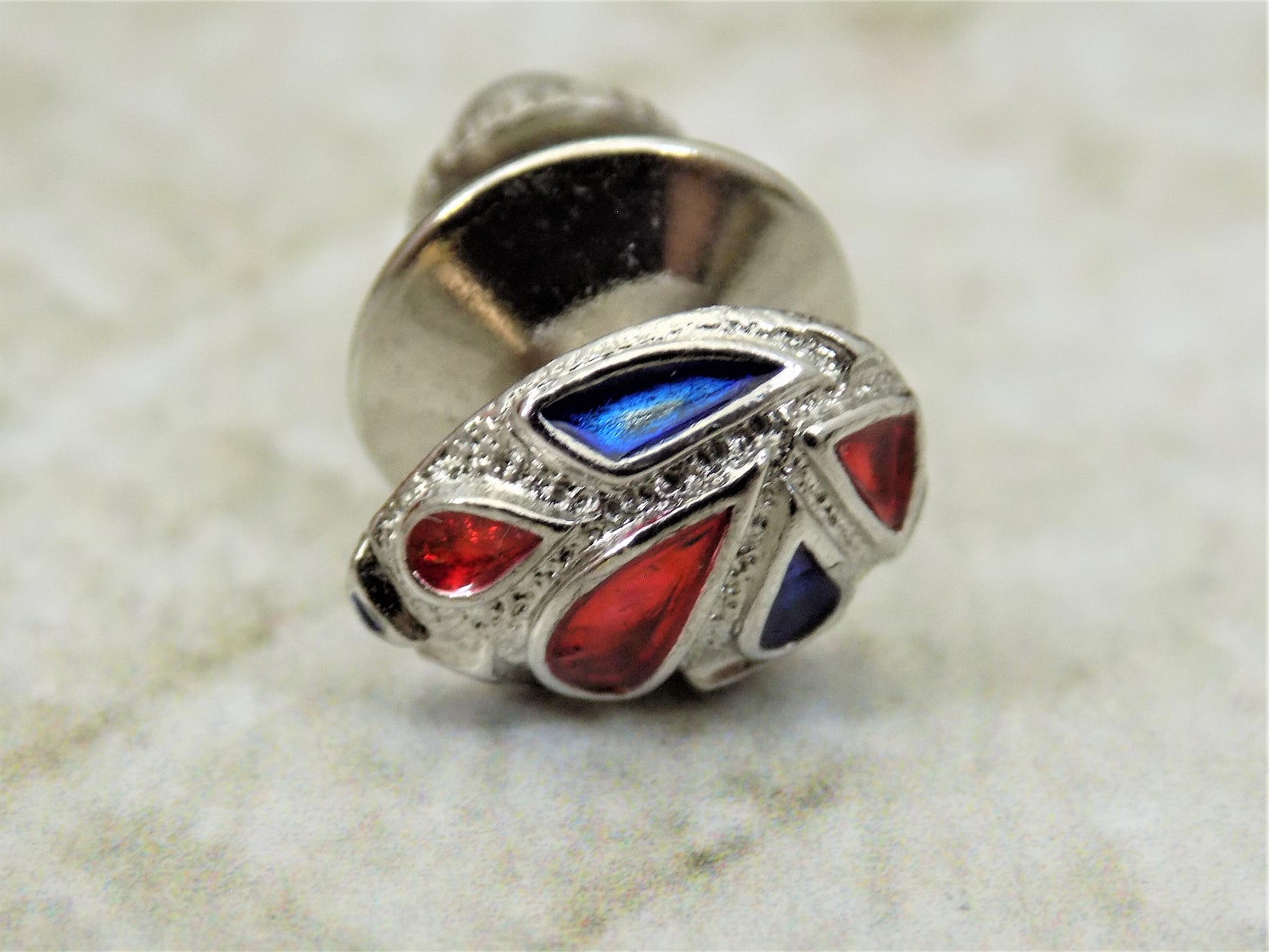 Swank Silver Tone Pin Blue and Red Enamel Accents Egg | Etsy