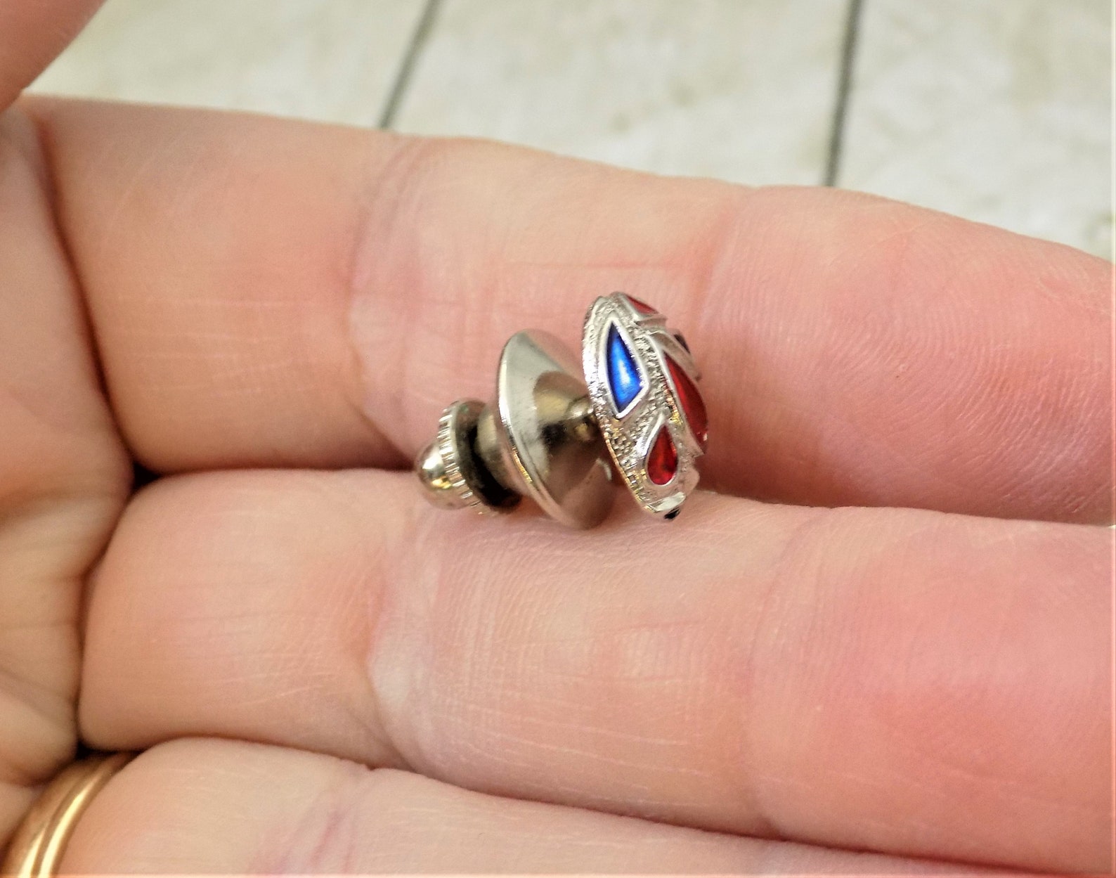 Swank Silver Tone Pin Blue and Red Enamel Accents Egg - Etsy