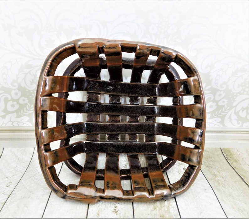 Ceramic Woven Basket Jack Handshaw Brown Glaze Pennsylvania - Etsy