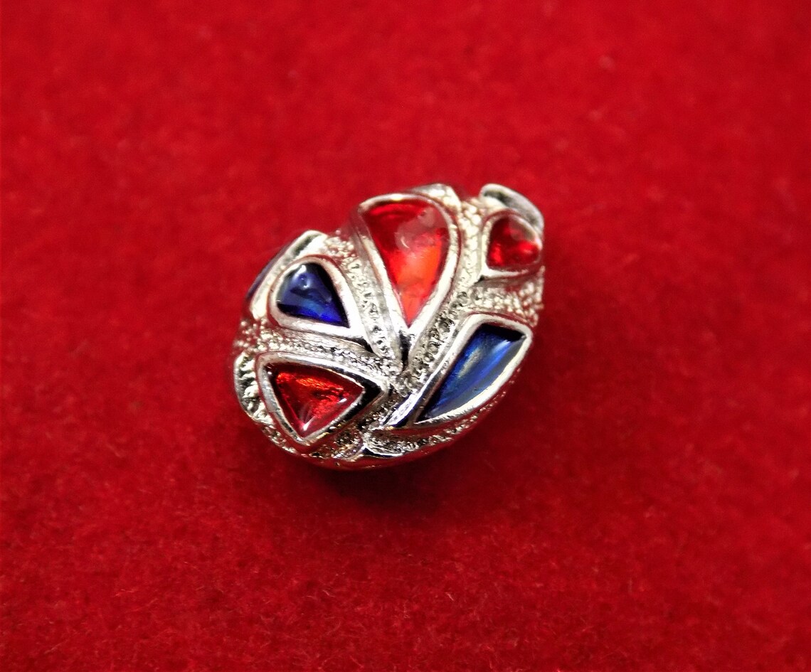 Swank Silver Tone Pin Blue and Red Enamel Accents Egg | Etsy