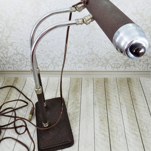 Fluorescent Desk Lamp, Brown Metal, Single Bulb, Push Button Switch ...