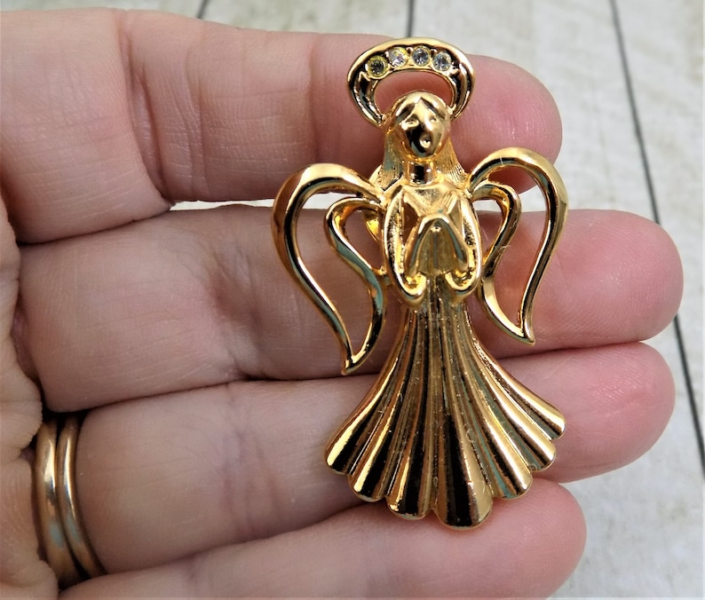 Avon Heavenly Angel Pin Polished Gold Tone Glass Stone | Etsy