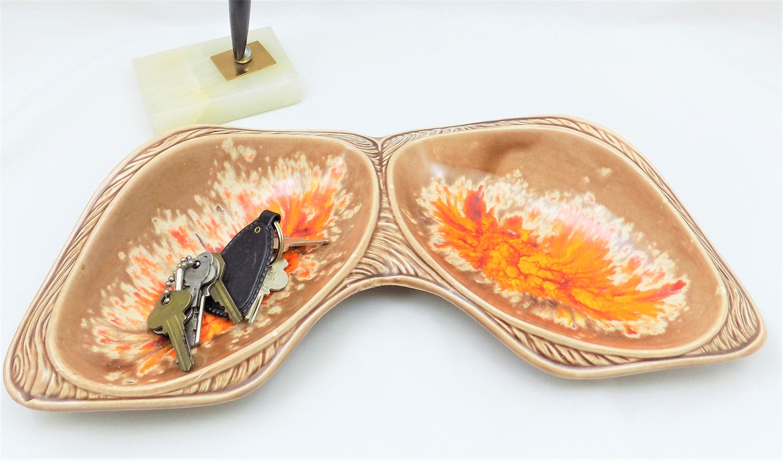 Ceramic Divided Dish Wood Look Serving Dish Nut or Candy - Etsy