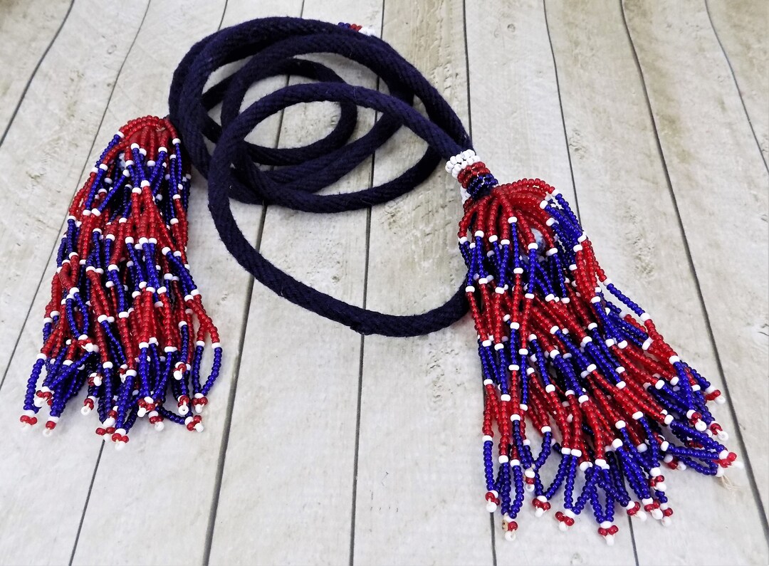 Red White Blue, Seed Beaded Tassels, 75 Inches Long, Hand Crafted, Navy ...