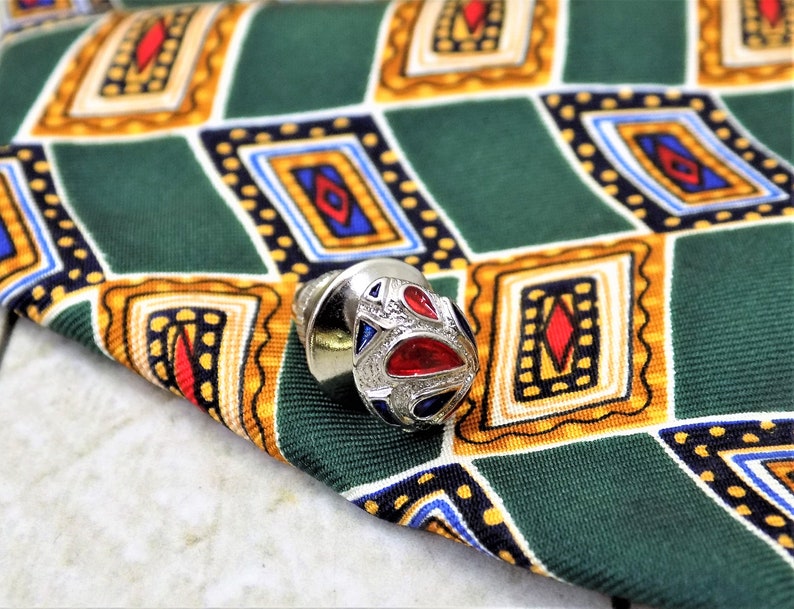 Swank Silver Tone Pin Blue and Red Enamel Accents Egg - Etsy