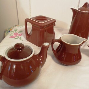 Hall Brown Restaurant Ware, 7 Piece Assorted Serving Pieces, 3 Teapots ...
