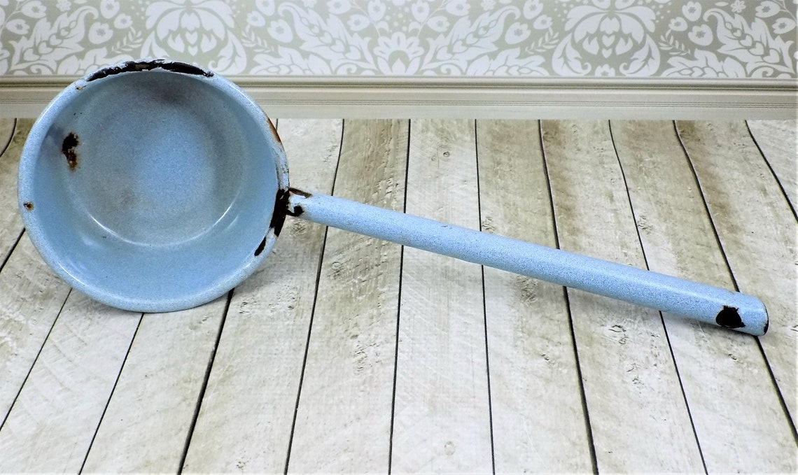 Blue Enamel Ladle Vintage Enamelware Round Ladle Water | Etsy