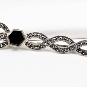 IBB Sterling Marcasite Bar Brooch, THA Silver and Black Tourmaline ...