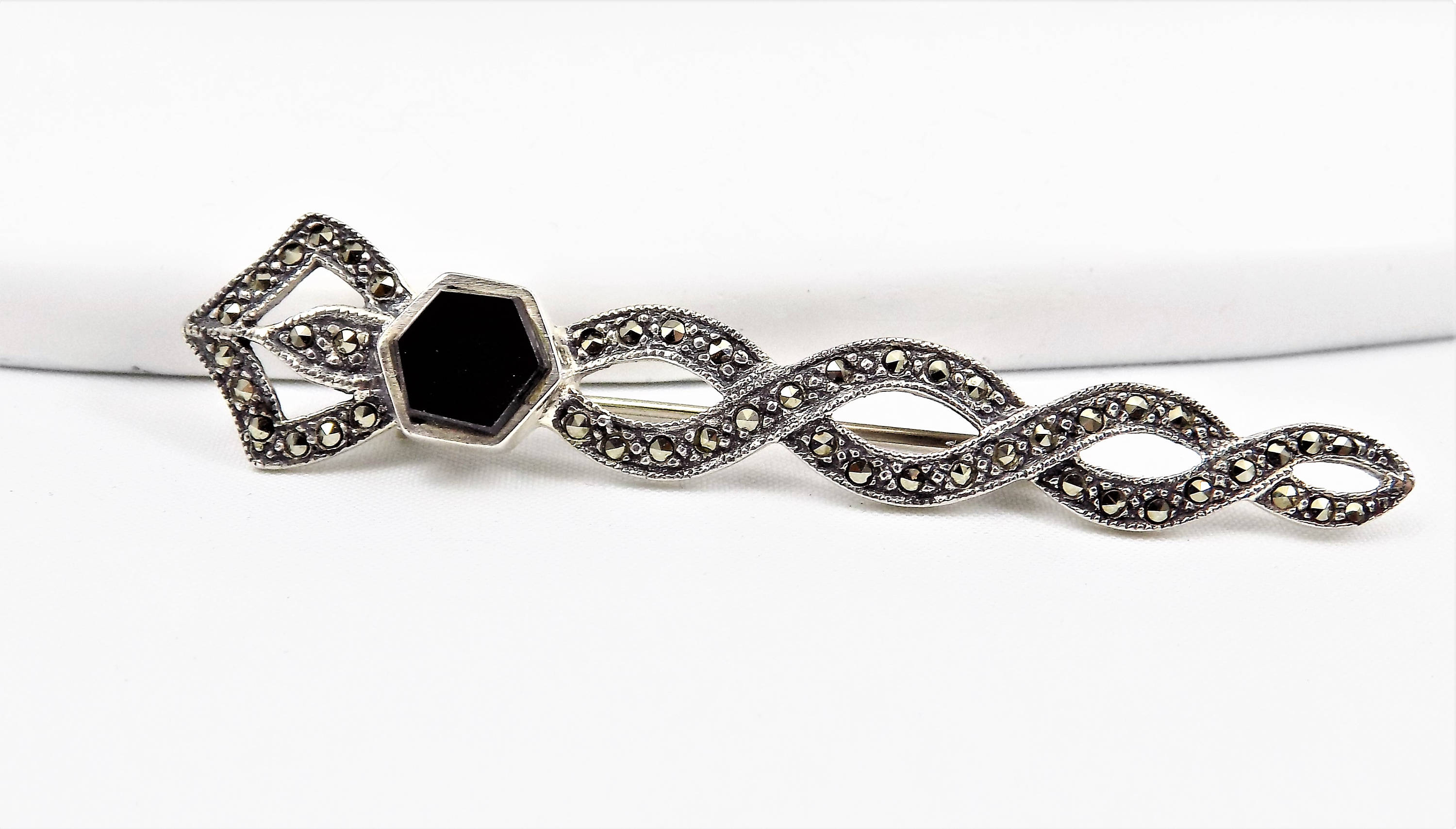 IBB Sterling Marcasite Bar Brooch THA Silver and Black - Etsy