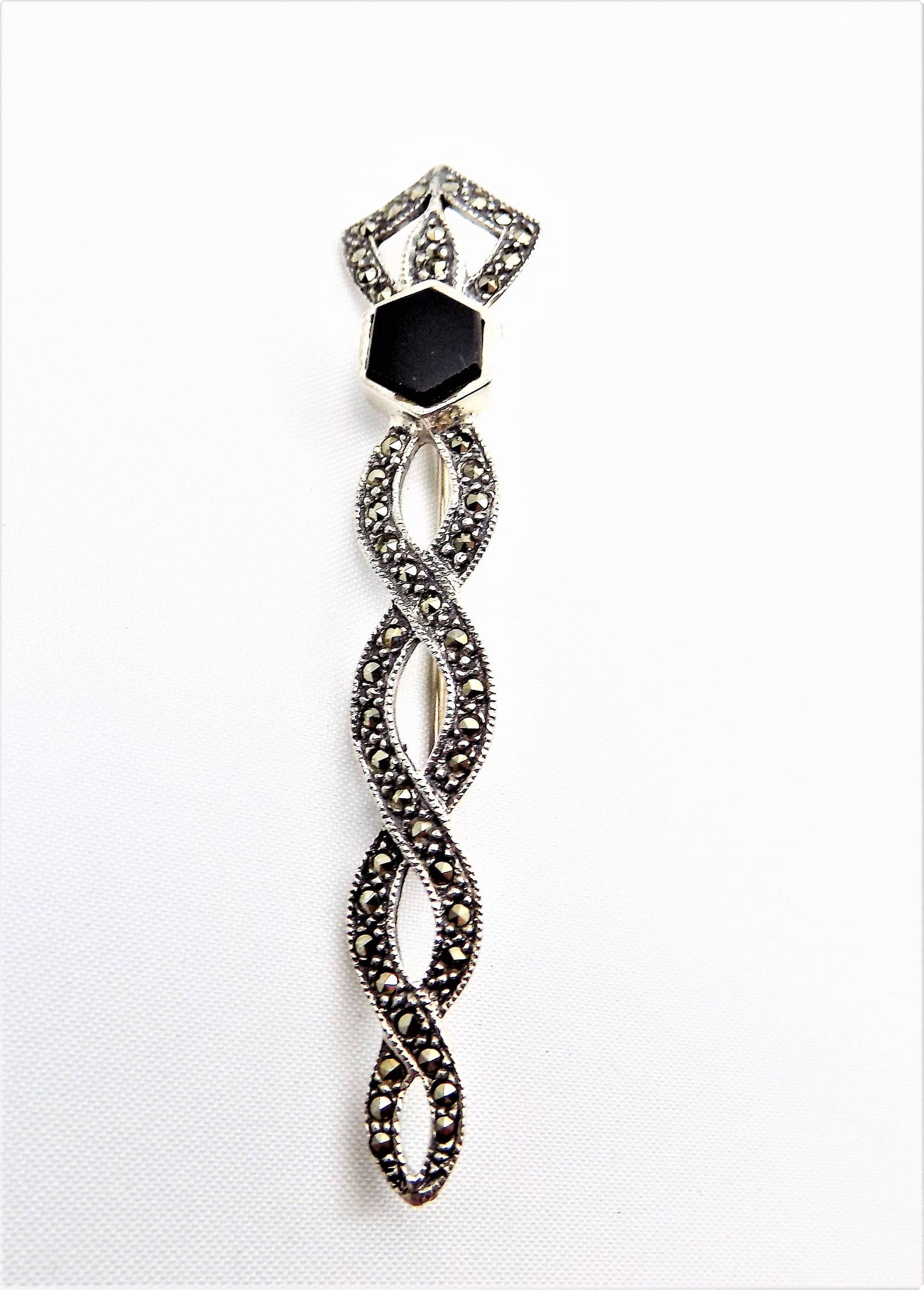 IBB Sterling Marcasite Bar Brooch THA Silver and Black - Etsy