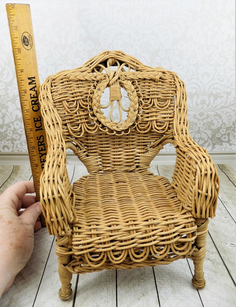 Wicker Doll Chair Victorian Design Wide Back Scrolled | Etsy