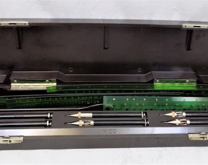 Wrico Lettering Guide Set, Six Fine Tip Pens and Stencils, 6 Pens and 6 ...