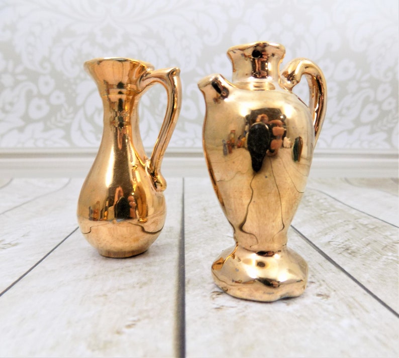 Gold Ceramic Mini Pitchers 2 Golden Ewers Curio Cabinet - Etsy
