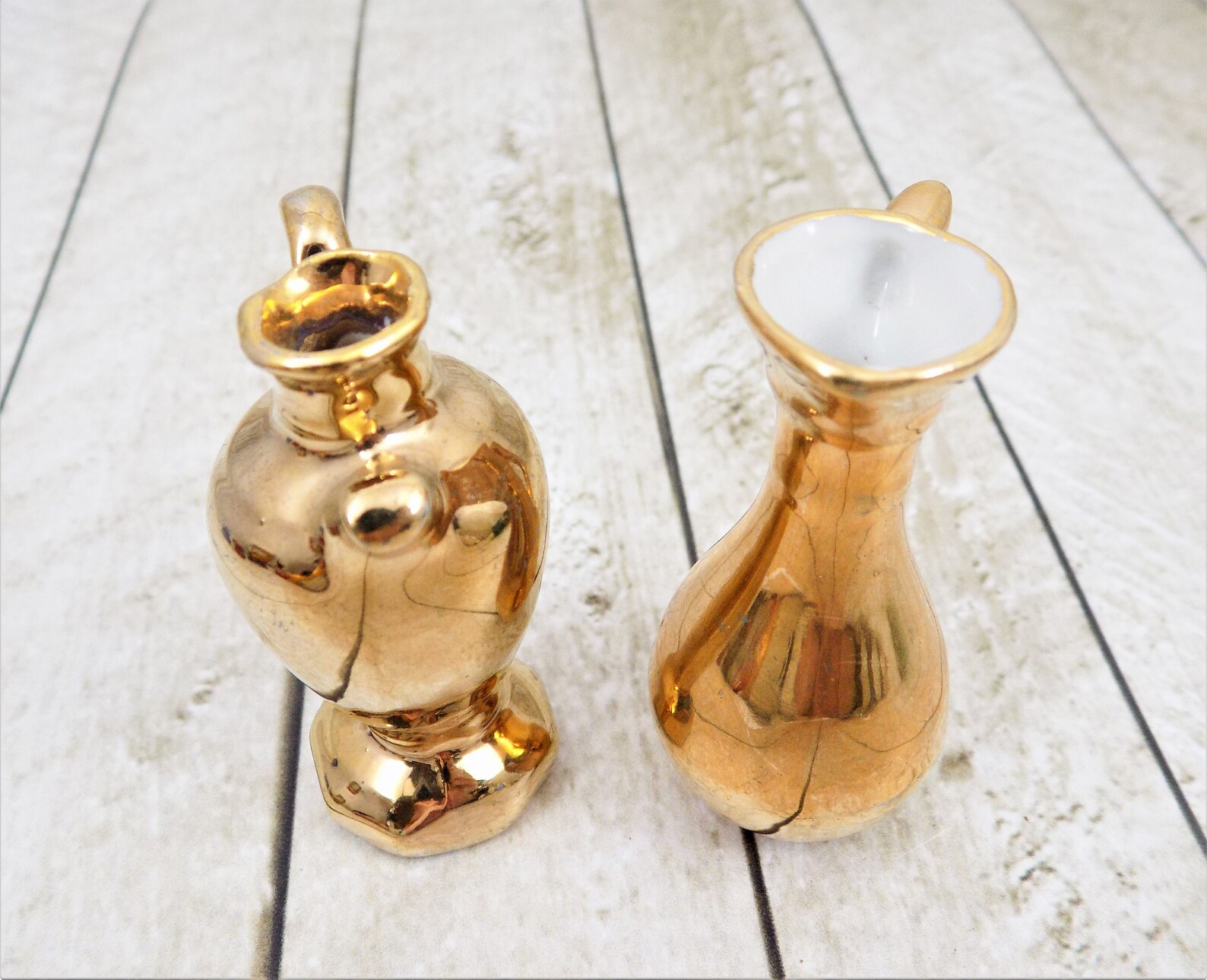 Gold Ceramic Mini Pitchers 2 Golden Ewers Curio Cabinet - Etsy