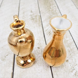 Gold Ceramic, Mini Pitchers, 2 Golden Ewers, Curio Cabinet, Small ...