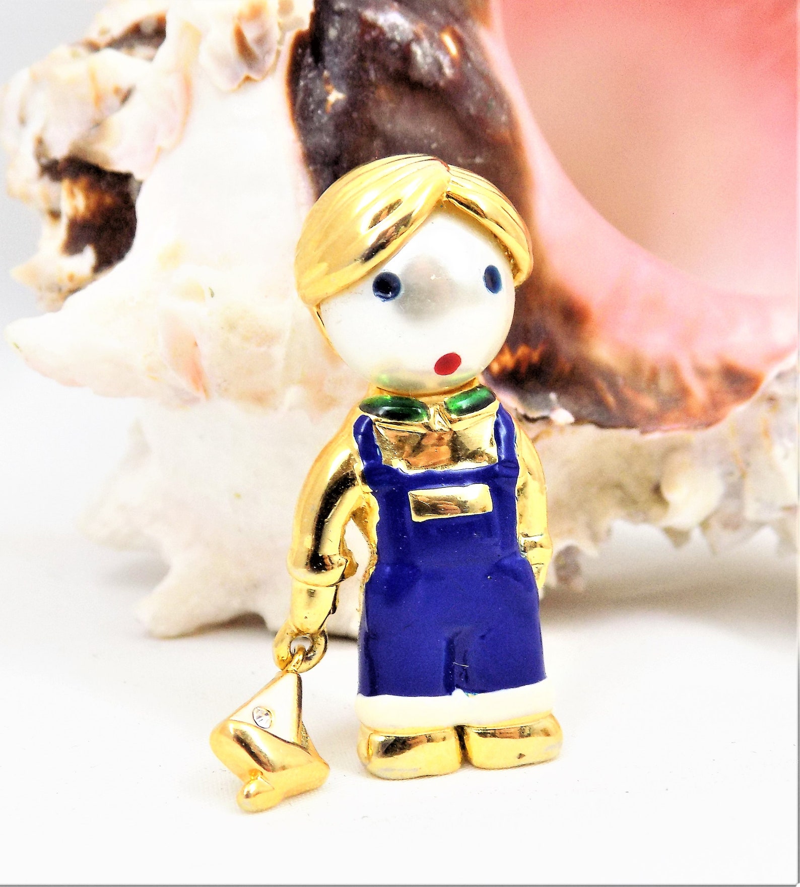 Bijoux Stern Boy Brooch Blue Overalls Enamel Stern From - Etsy