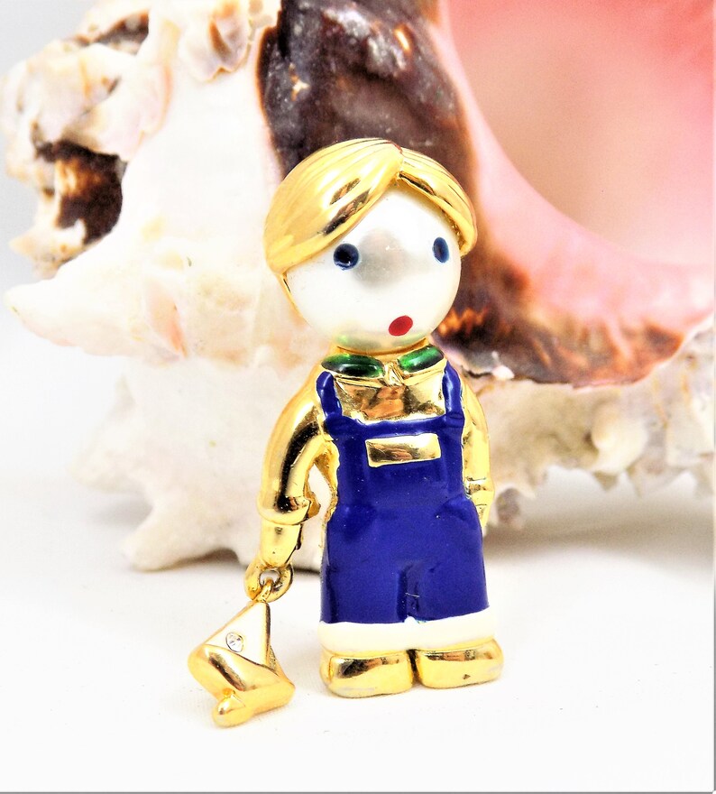 Bijoux Stern Boy Brooch Blue Overalls Enamel Stern From - Etsy