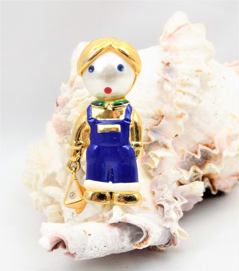 Bijoux Stern Boy Brooch Blue Overalls Enamel Stern From - Etsy