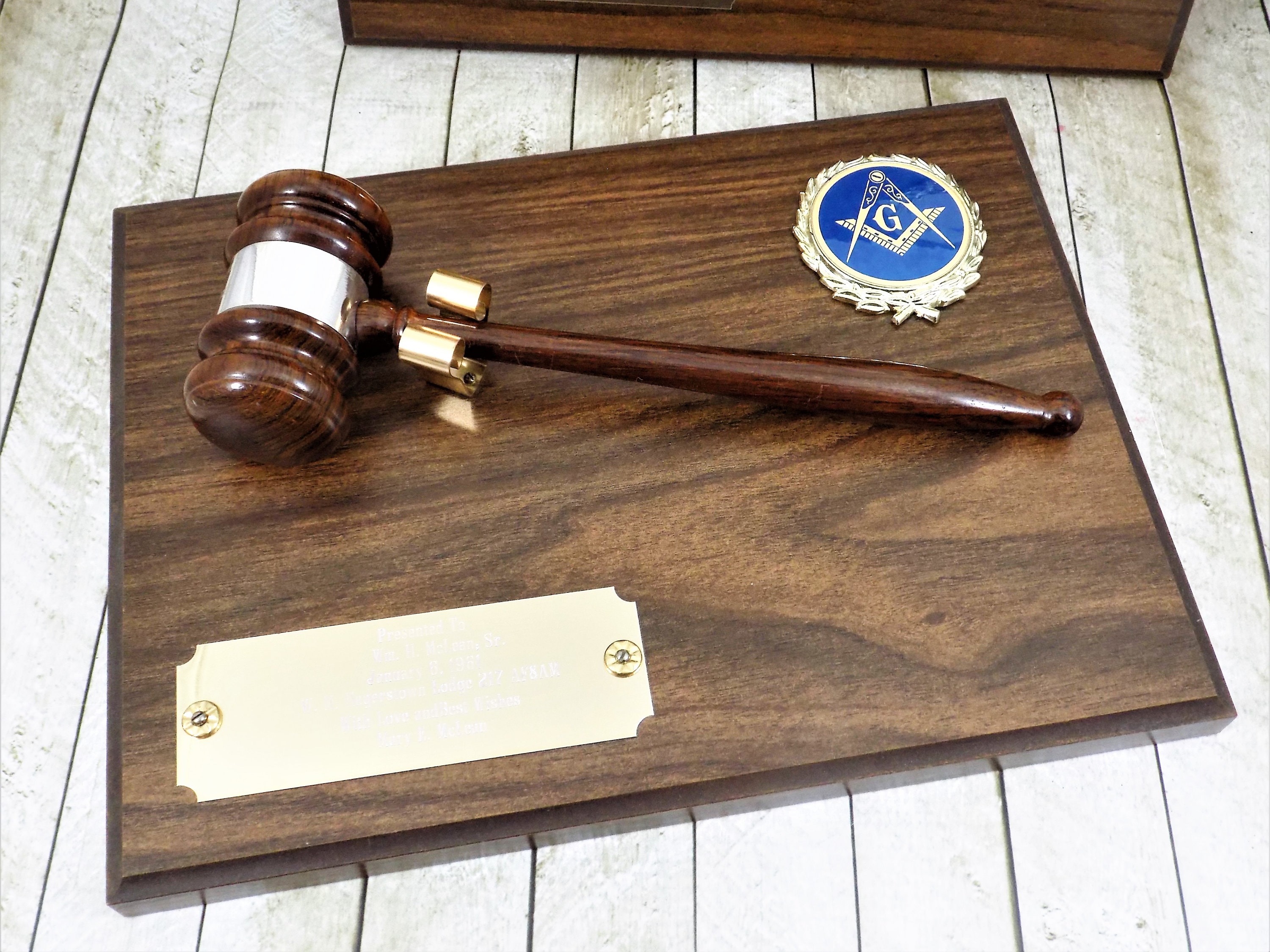 Masonic Wood Gavel Sterling Band Mounted on Plaque Sterling - Etsy