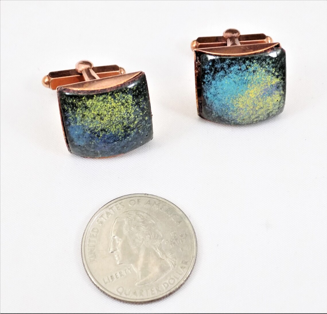 Copper and Enamel Cuff Links, Galaxy Design, Modernist Cufflinks, Hand ...