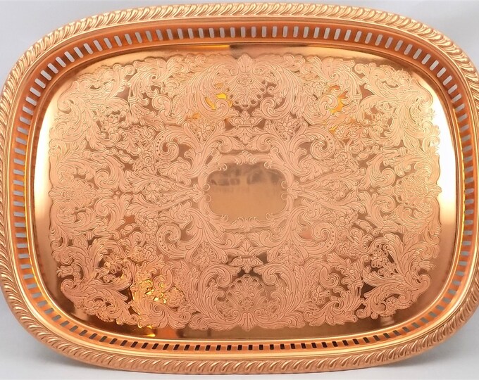 Solid Copper Tray by Princess House, 15 1/4" Long, Reticulated Rim, NOS ...