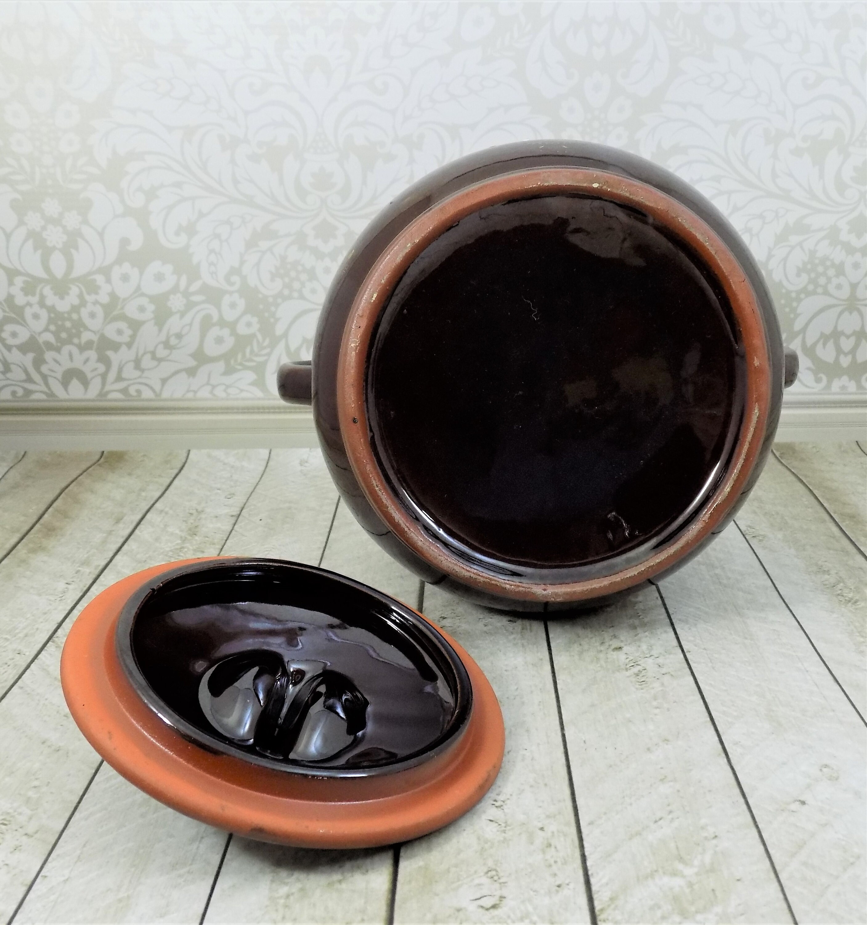 Moriage Style Rice Pot With Lid Ceramic Brown Glazed Gold | Etsy