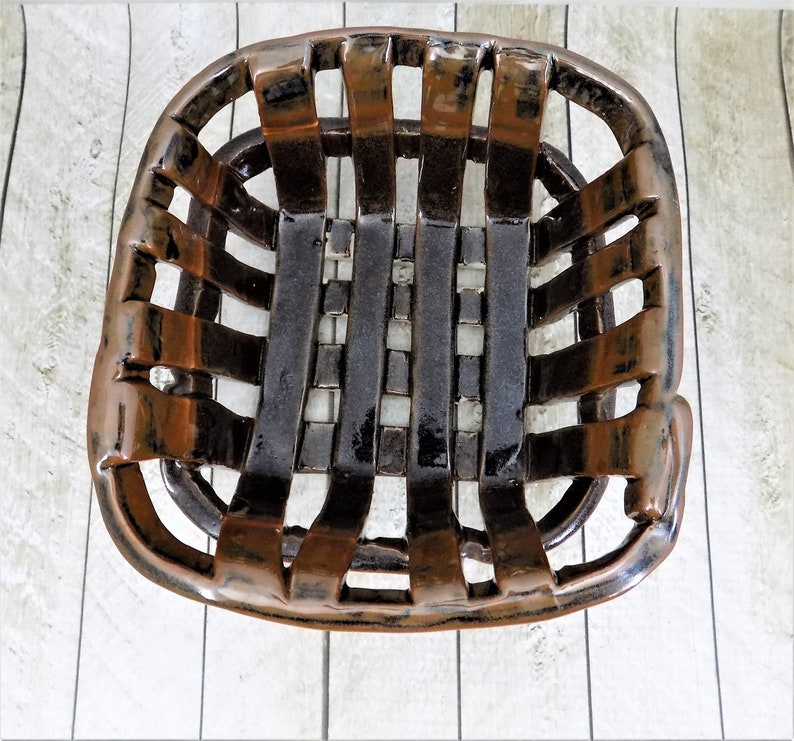 Ceramic Woven Basket Jack Handshaw Brown Glaze Pennsylvania - Etsy