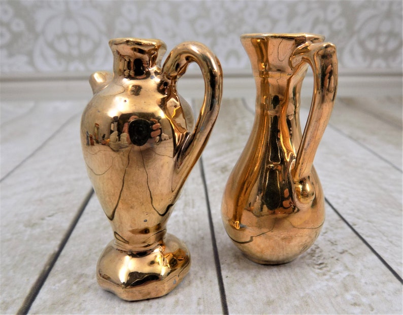 Gold Ceramic Mini Pitchers 2 Golden Ewers Curio Cabinet - Etsy