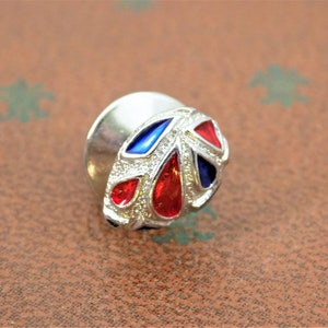 Swank, Silver Tone Pin, Blue and Red, Enamel Accents, Egg Shaped ...