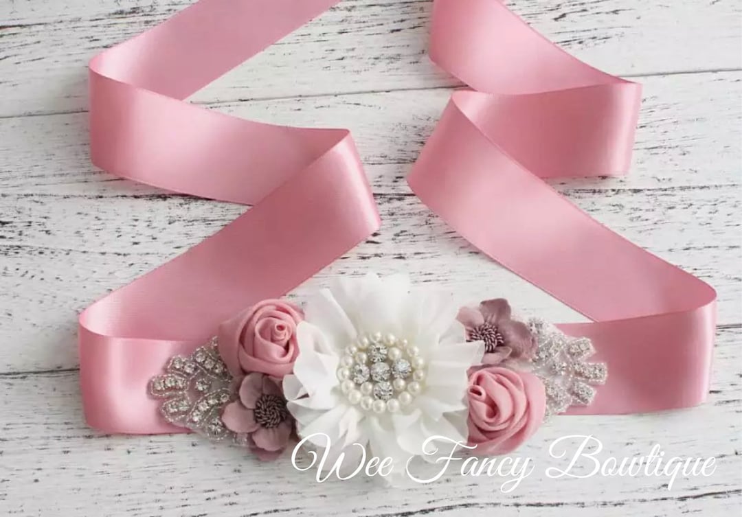 Pink Maternity Belly Sash | Aqua Pregnancy Belt | Mom to Be Floral Sash ...
