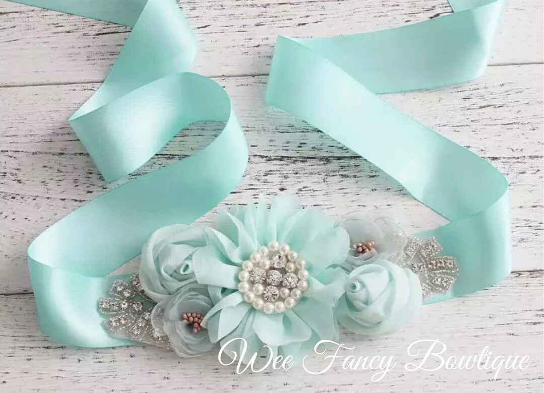 Aqua Maternity Belly Sash | Pink Pregnancy Belt | Mom to Be Floral Sash ...