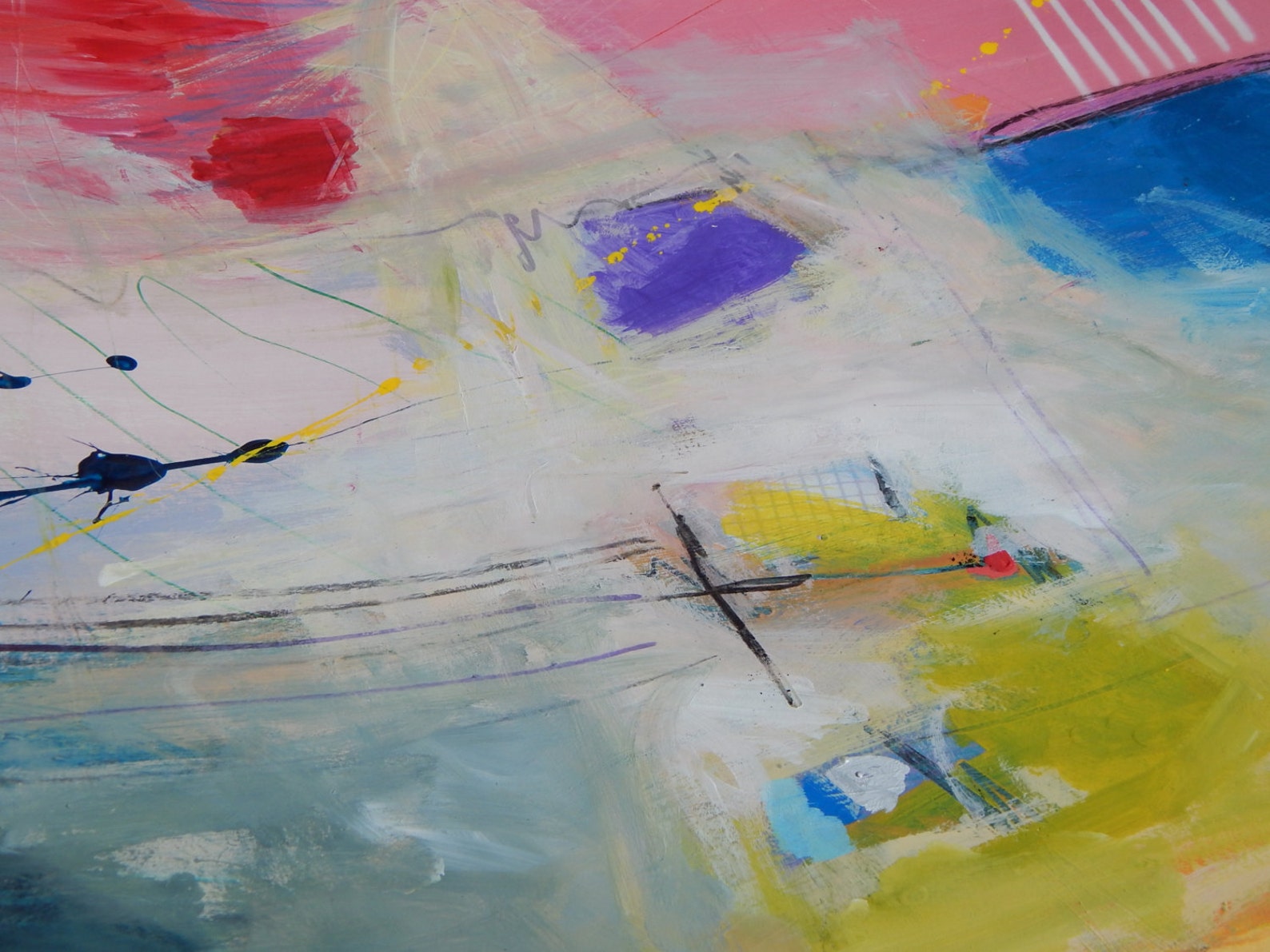 Horizontal Abstract Art Pink Yellow Blue Grey White Custum Size Giclee ...