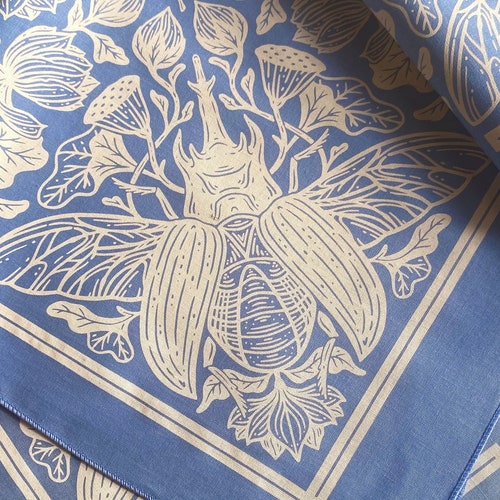 Lotus & Beetle Bandana Periwinkle Screen Printed Bandana | Etsy