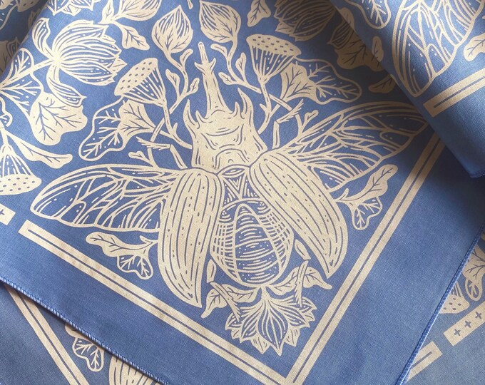 Lotus & Beetle Bandana Periwinkle Screen Printed Bandana - Etsy