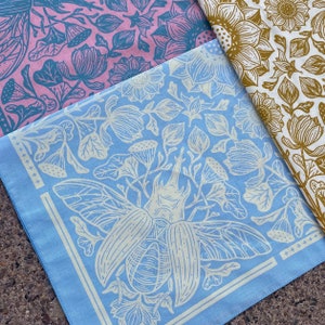 Lotus & Beetle Bandana - Periwinkle - Screen Printed Bandana Pattern ...