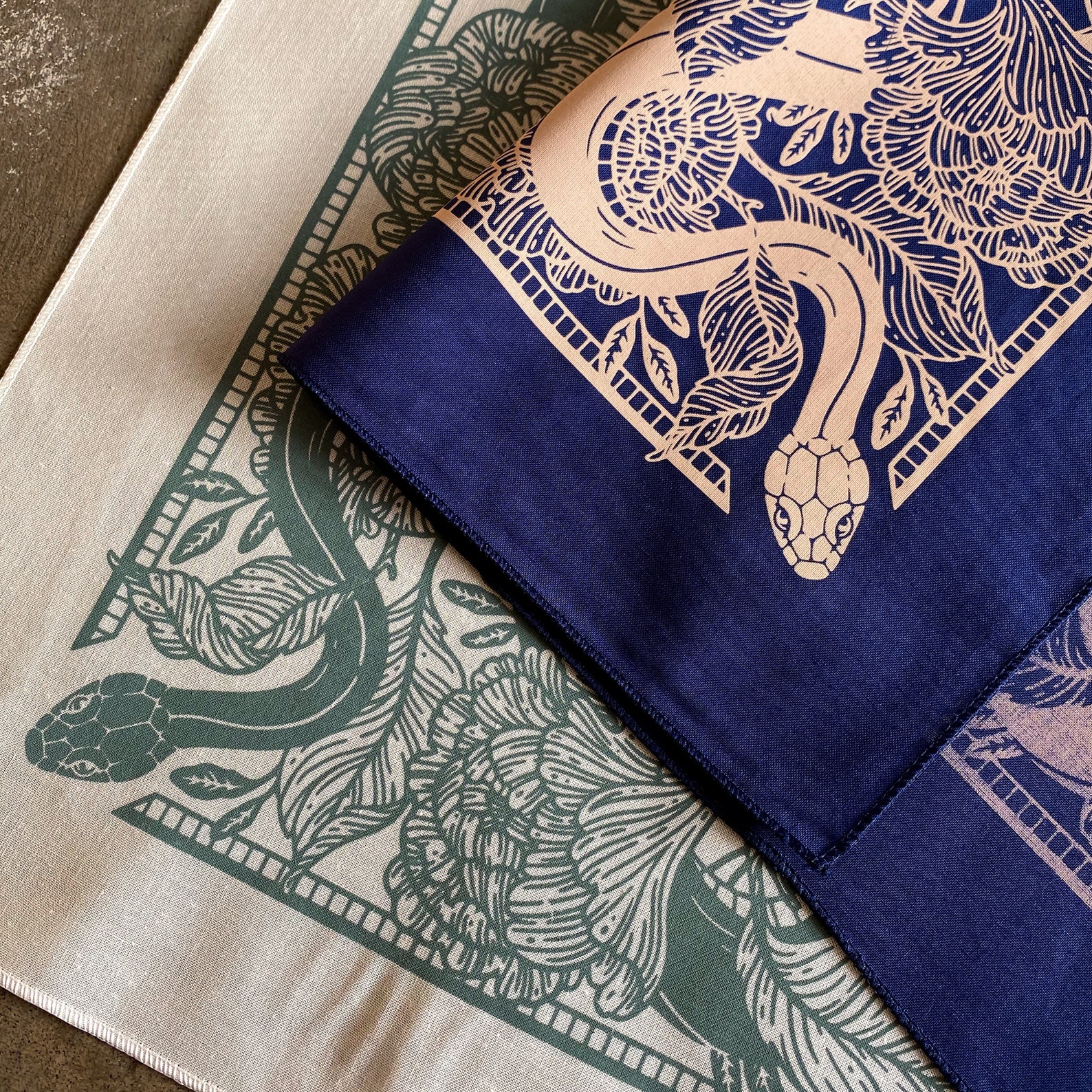 Floral Snake Bandana Lapis Screen Printed Bandana Pattern | Etsy