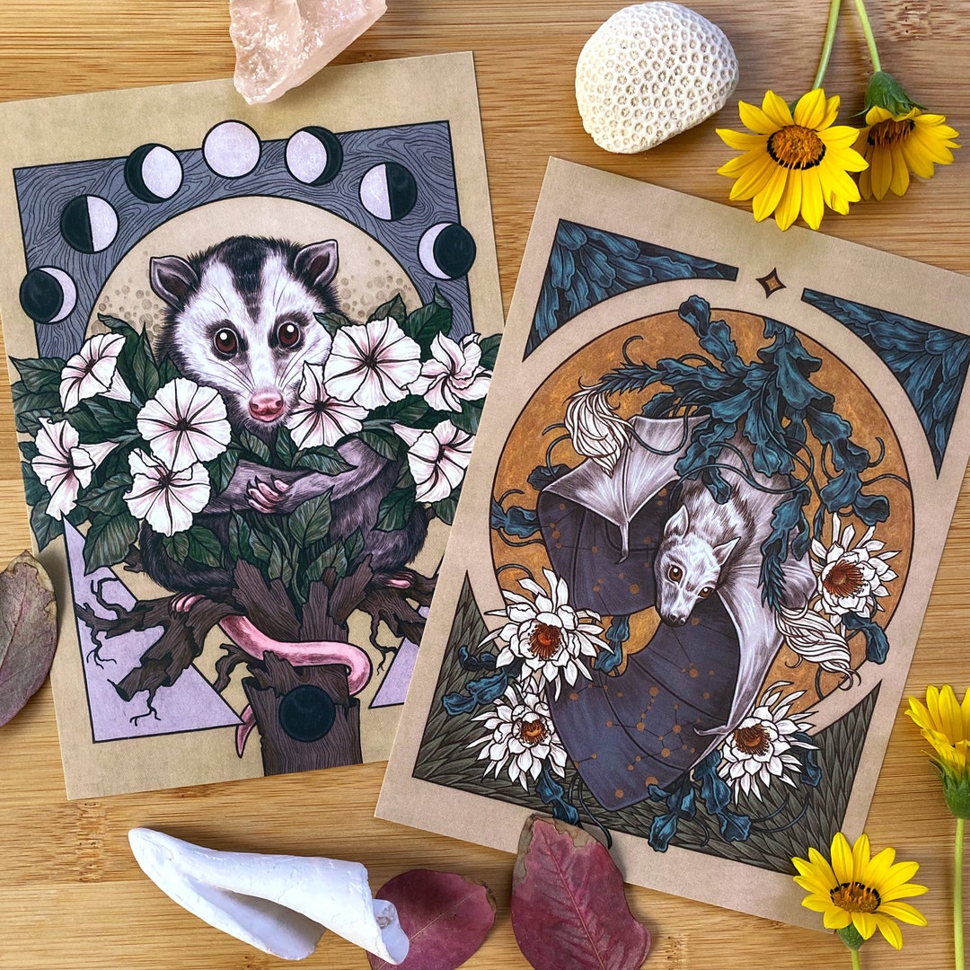 Bat Art Print - Illustrated 5x7 Small Artwork - Astral Bat Postcard ...