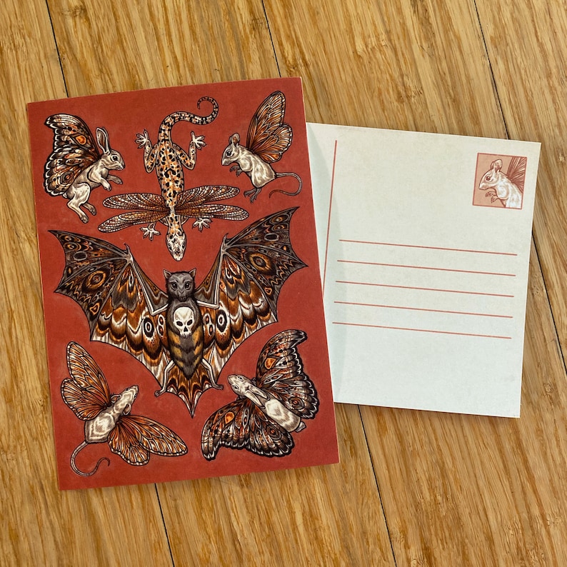 Bat Print Pack 5 Illustrated Small Art Prints 5x7 - Etsy