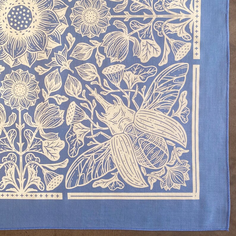 Lotus & Beetle Bandana Periwinkle Screen Printed Bandana - Etsy