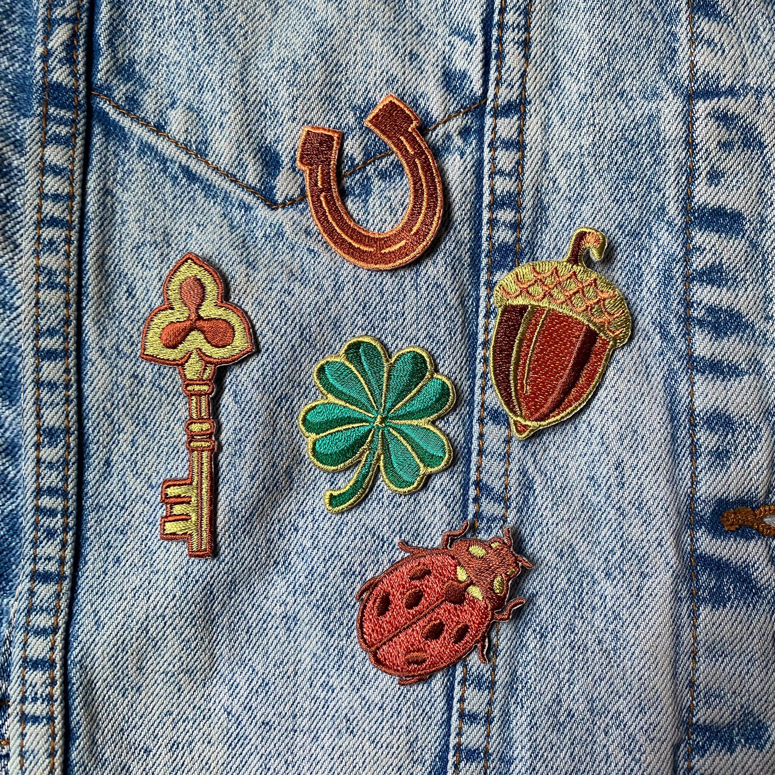 Lucky Embroidered Patches - Horseshoe, Four Leaf Clover, Key, Ladybug ...